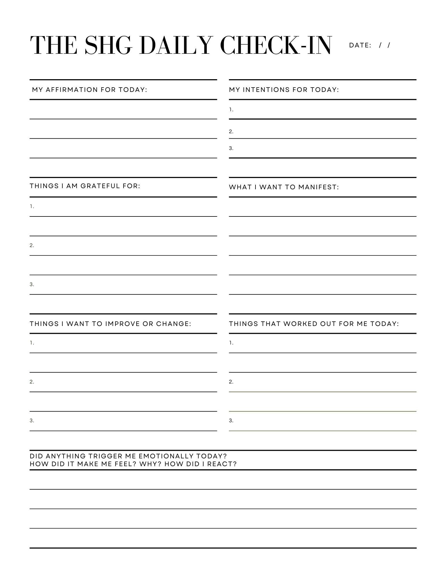 Daily Check-in Worksheet for Self-healing, Positive Mindset ...