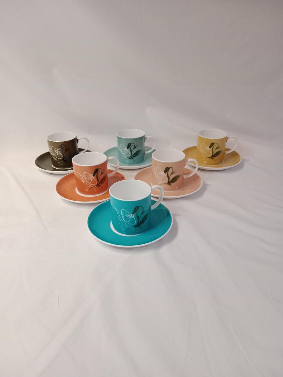 Vintage Susie Cooper Wedgwood Coffee Cup Set, Harlequin Floral, Made in ...