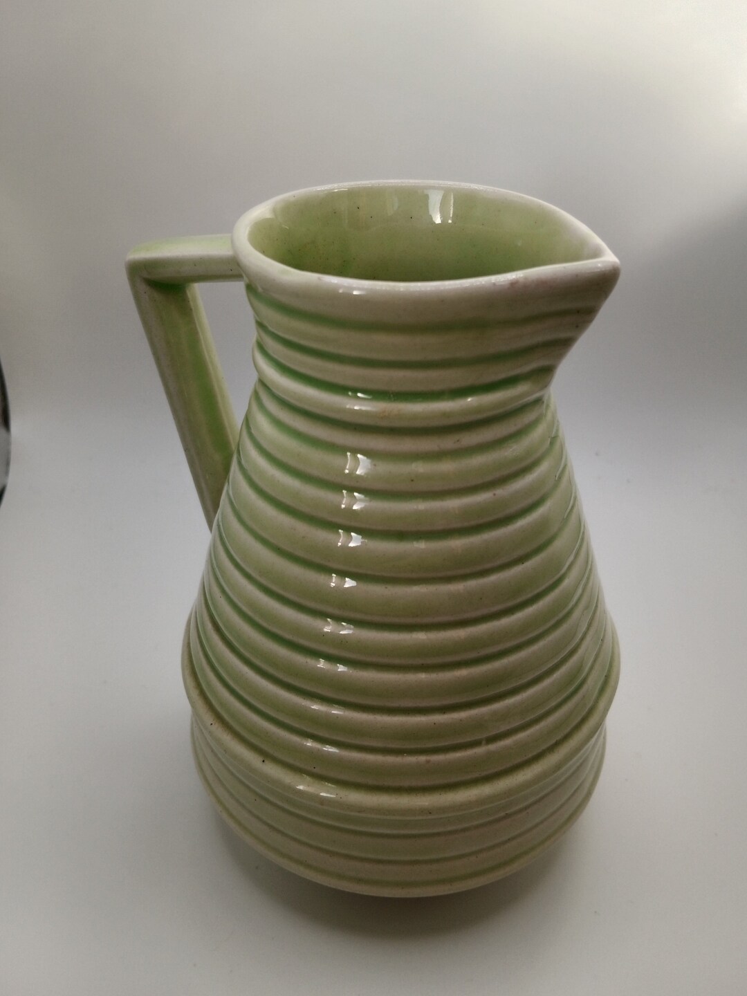 Vintage Royal Art Pottery Longton Vase / Pitcher / Jug Ribbed Green - Etsy
