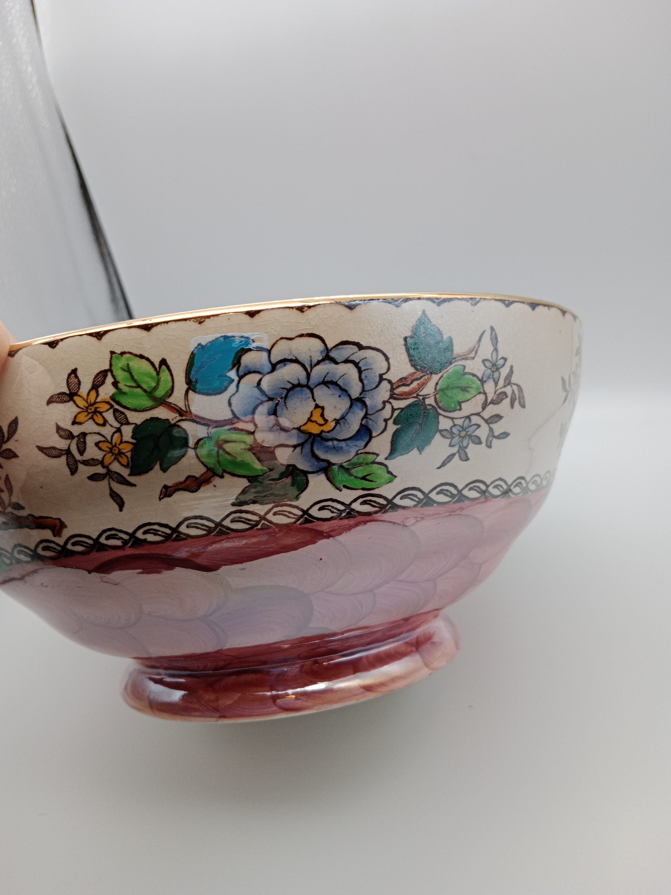 Maling English Large Bowl 8.6" Wide Pattern 6562 Peony Rose, Waved ...