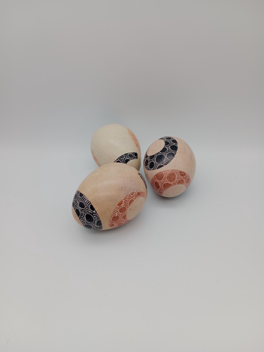 Aboriginal Design 3 Polished Stone Eggs, (3" Long), Perfect Condition ...