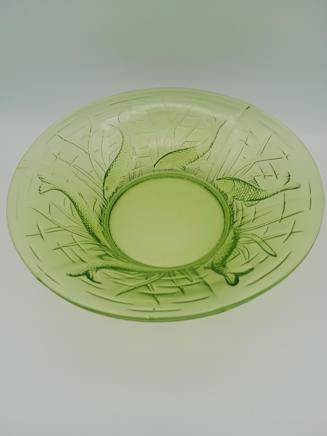 Vintage 1930s Art Deco Green Uranium Glass Fish Bowl, Probably by ...