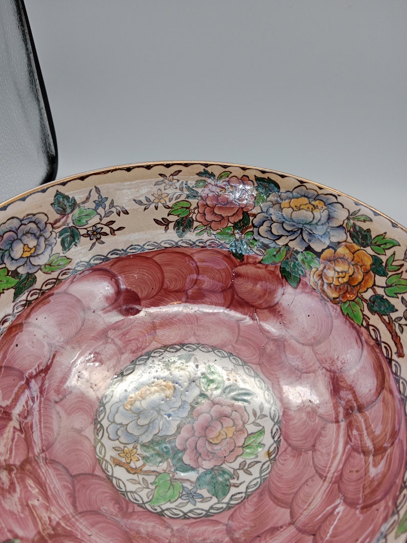 Maling English Large Bowl 8.6" Wide Pattern 6562 Peony Rose, Waved ...