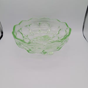 Vintage Art Deco Green Glass 3 Footed Fruit Bowl, Triangular Scalloped ...