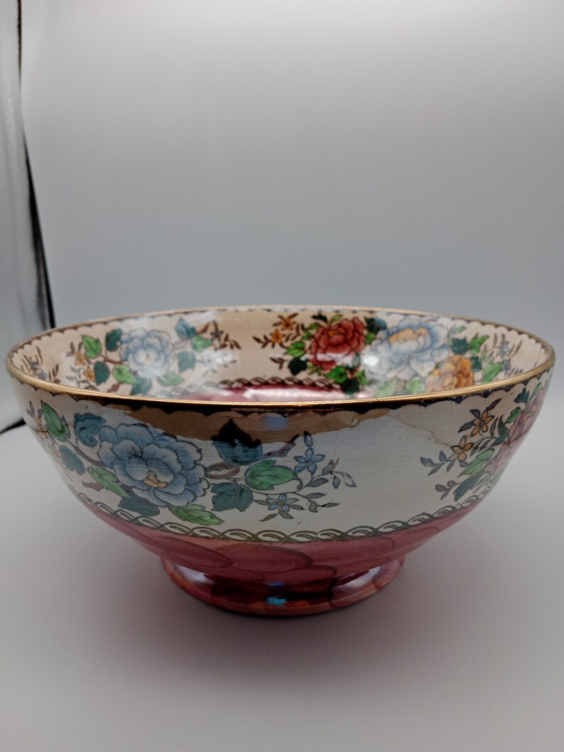 Maling English Large Bowl 8.6" Wide Pattern 6562 Peony Rose, Waved ...