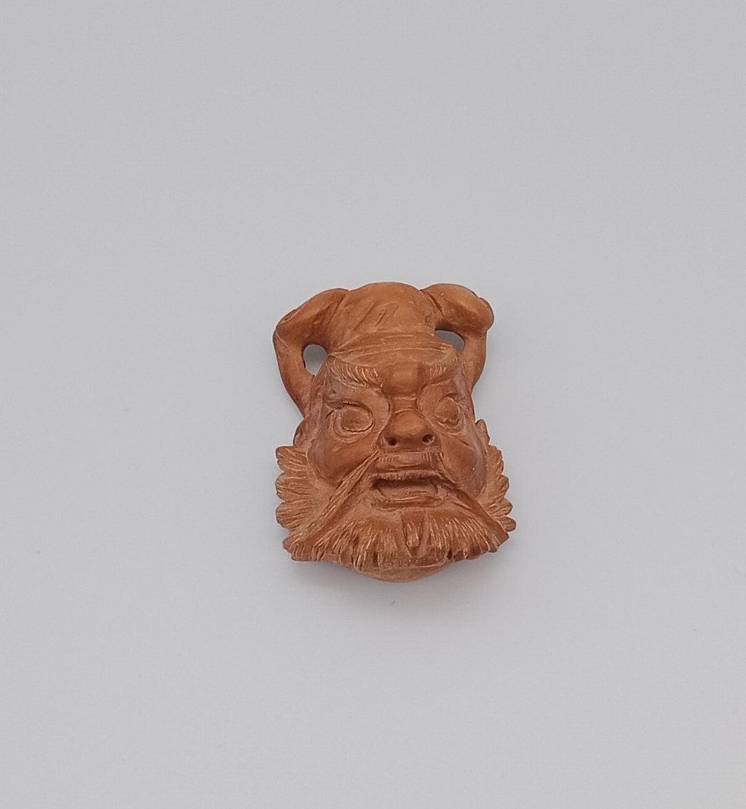 Man's Face Netsuke Mask: Light Colour Wood - Vintage Japanese ...