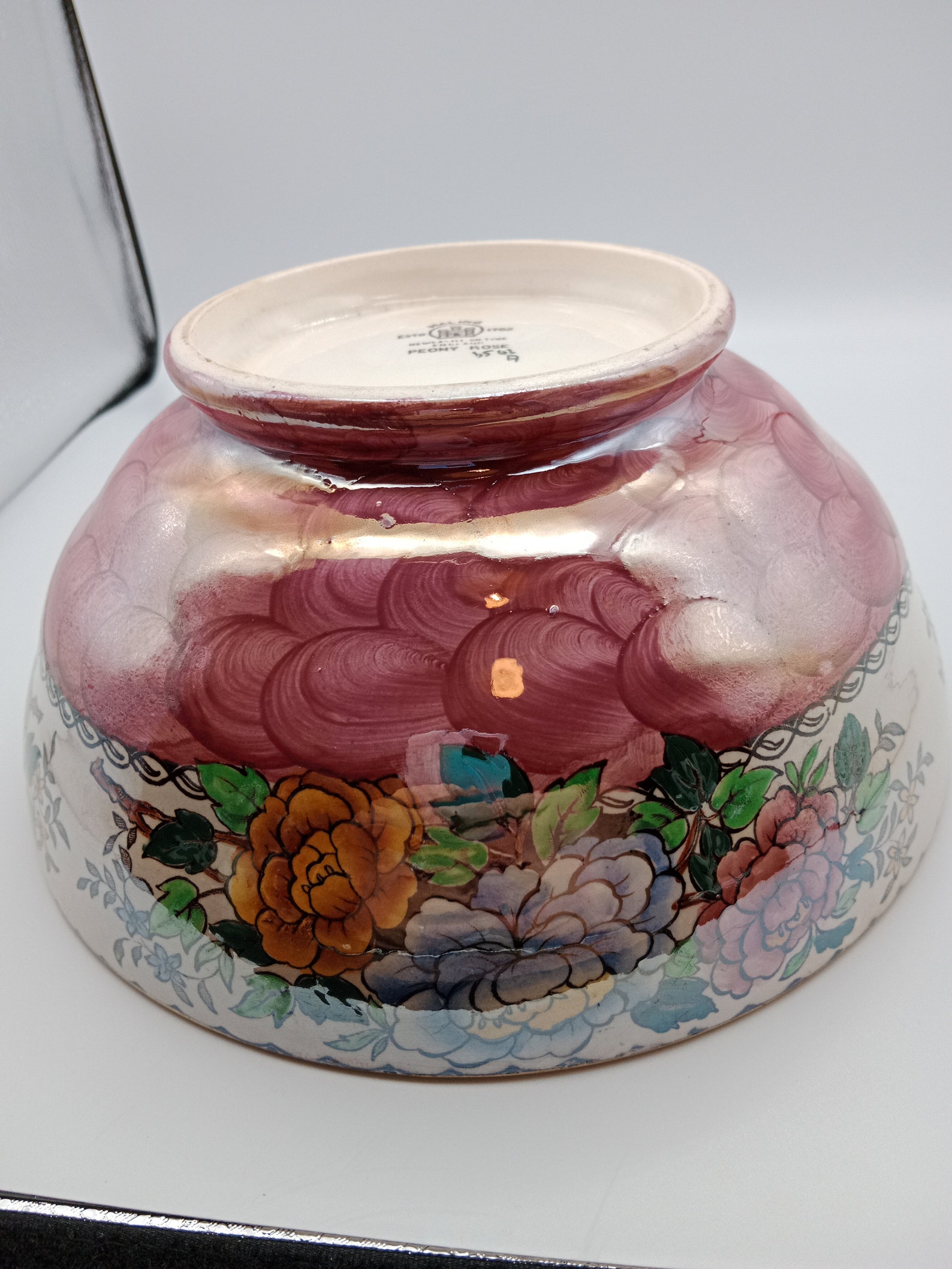 Maling English Large Bowl 8.6" Wide Pattern 6562 Peony Rose, Waved ...