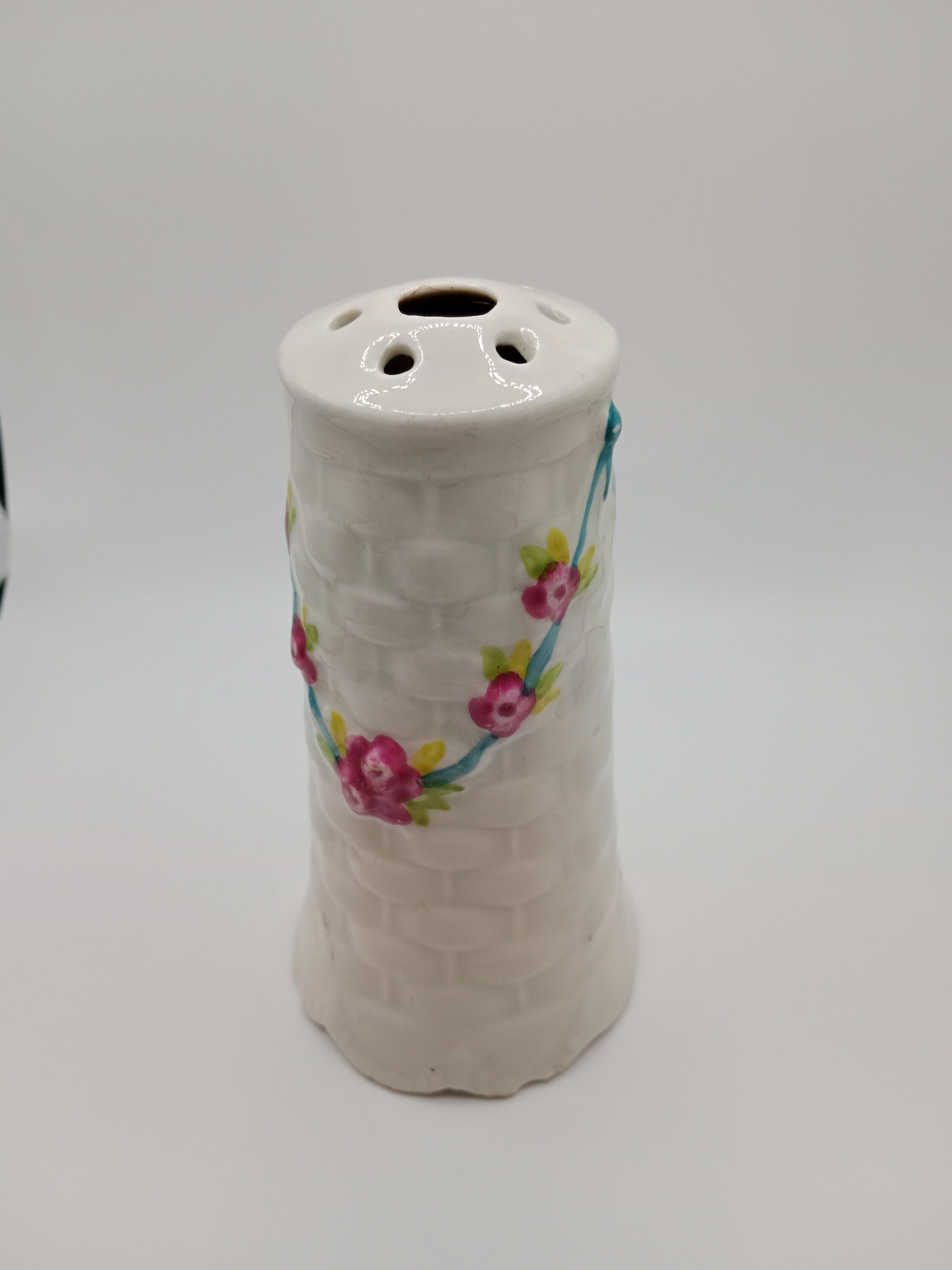 Vintage Stem Vase, Hand Painted Flowers, Embossed Lattice Design, Made ...