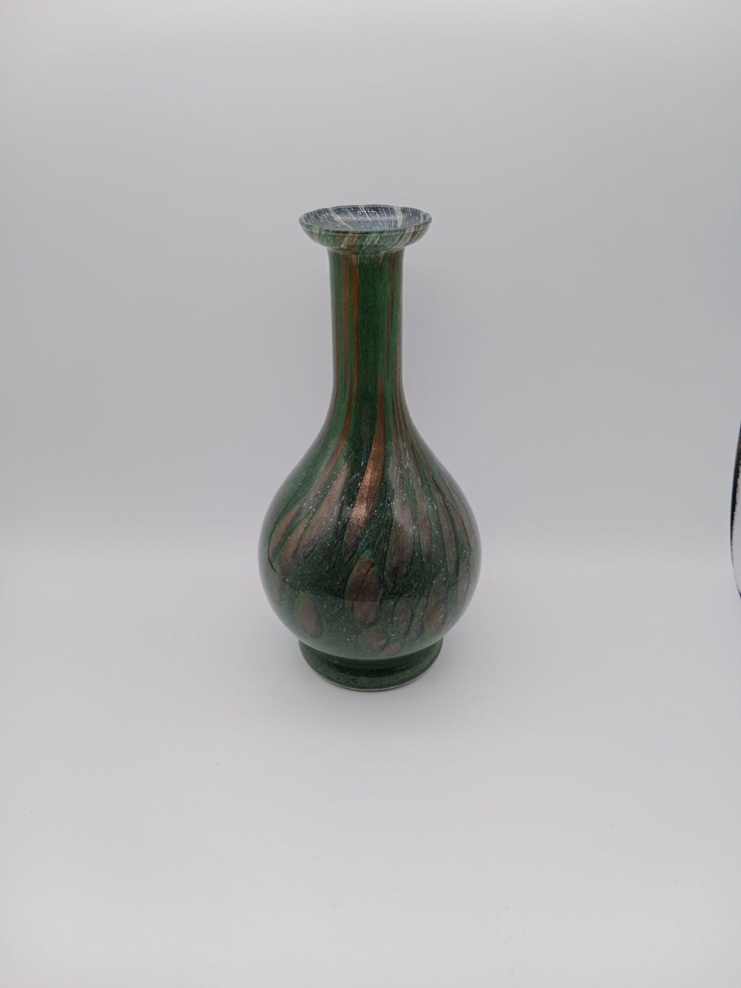 Murano Glass Green Vase, Earthy Colours, 7 3/4" High, Brown Drip Glaze ...