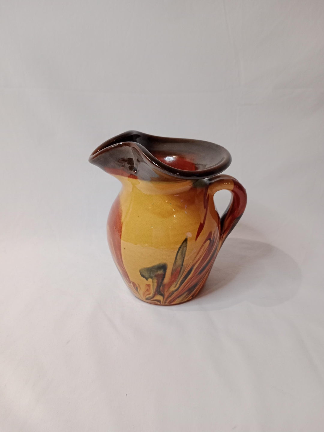 Rare French Provencal Stoneware Pitcher / Jug, Jaspe Technique, Glazed ...