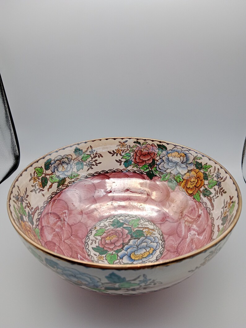 Maling English Large Bowl 8.6" Wide Pattern 6562 Peony Rose, Waved ...