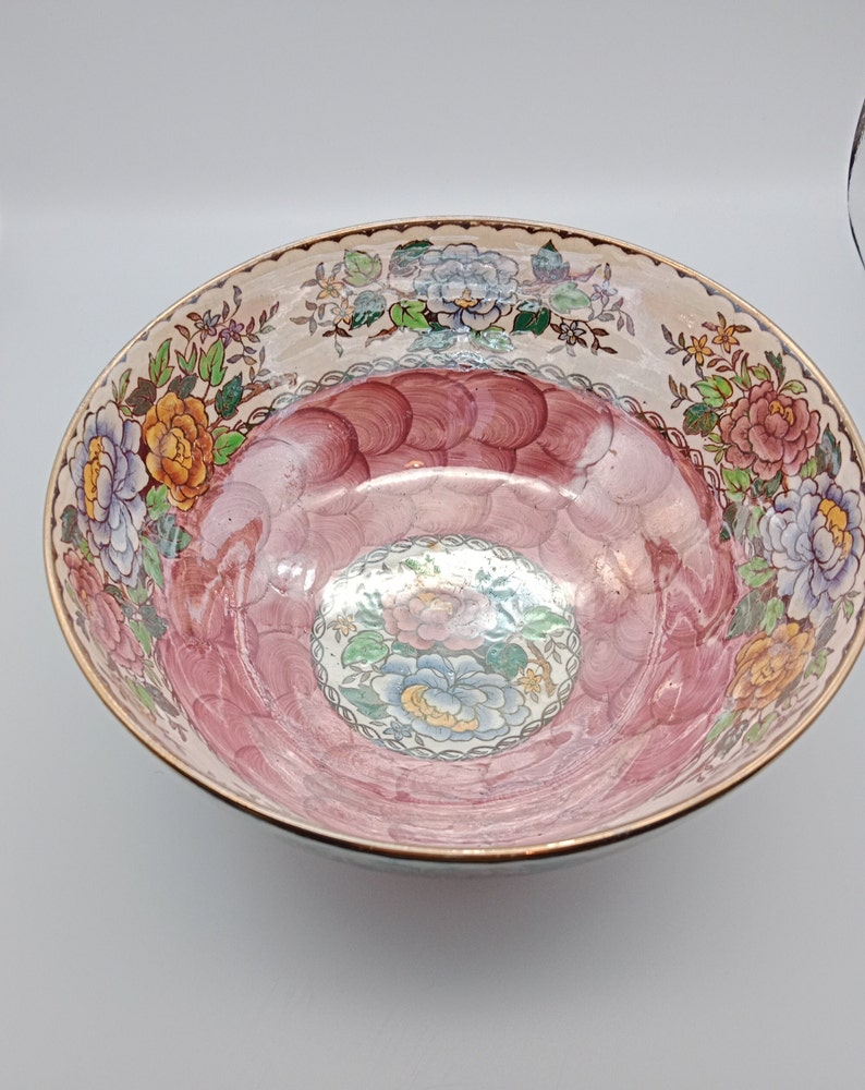 Maling English Large Bowl 8.6" Wide Pattern 6562 Peony Rose, Waved ...