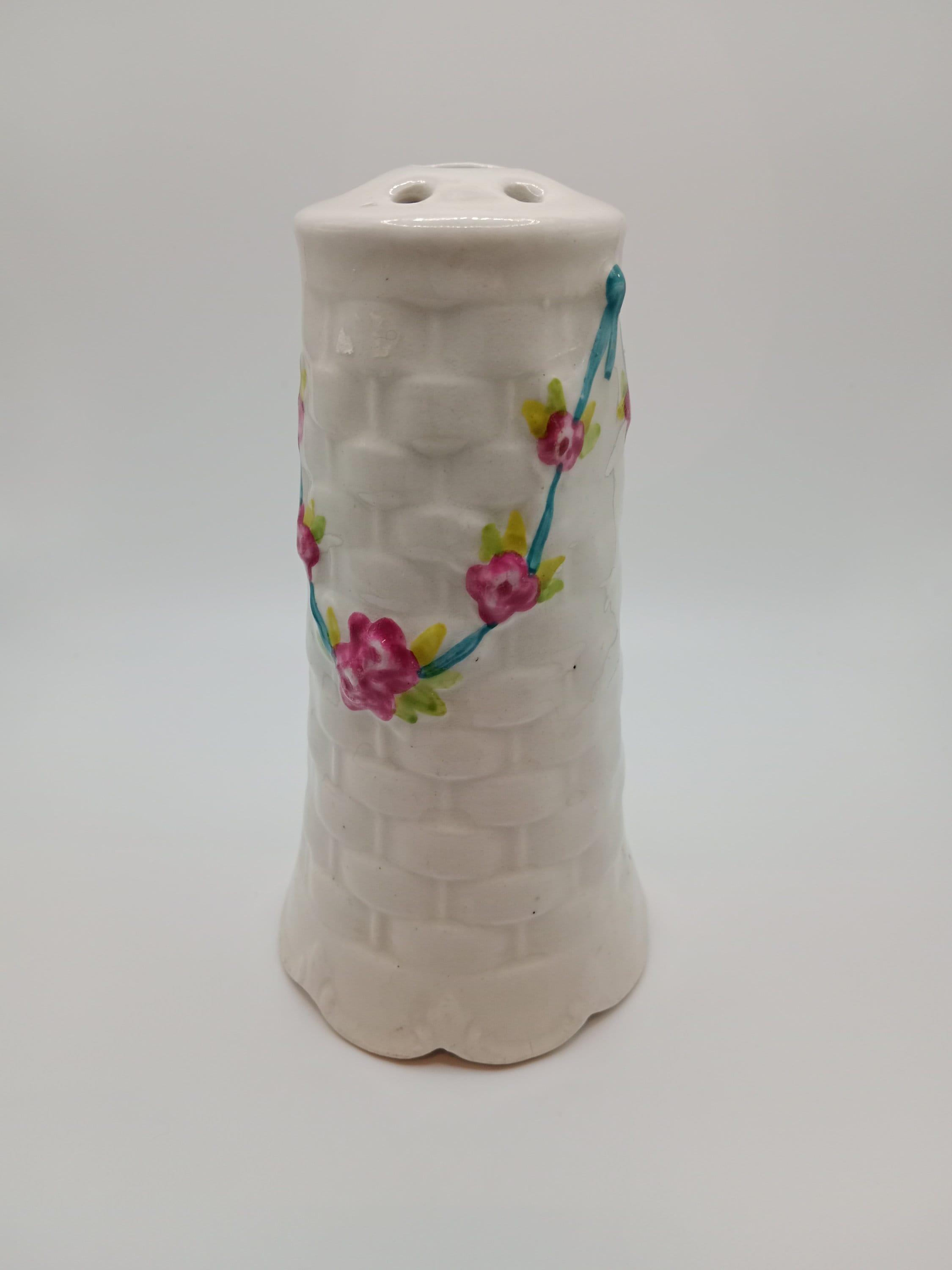 Vintage Stem Vase, Hand Painted Flowers, Embossed Lattice Design, Made ...