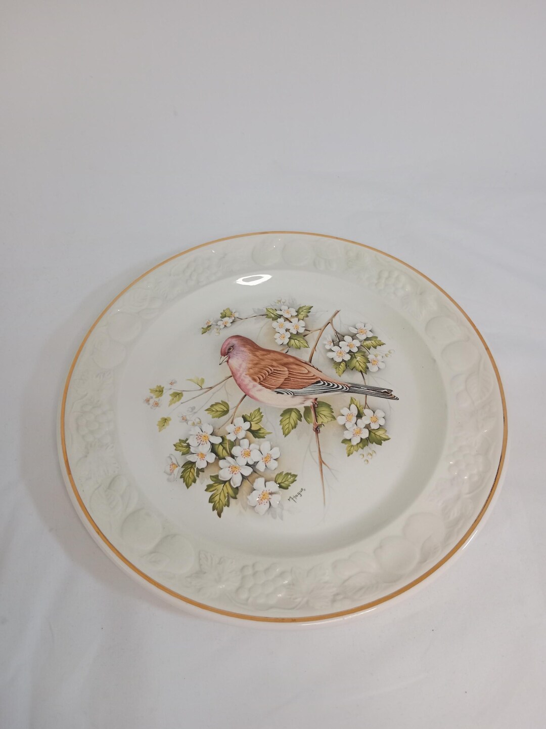 Royal Worcester Spode Palissy Linnet Plate, Decorative Birds, Fruit ...