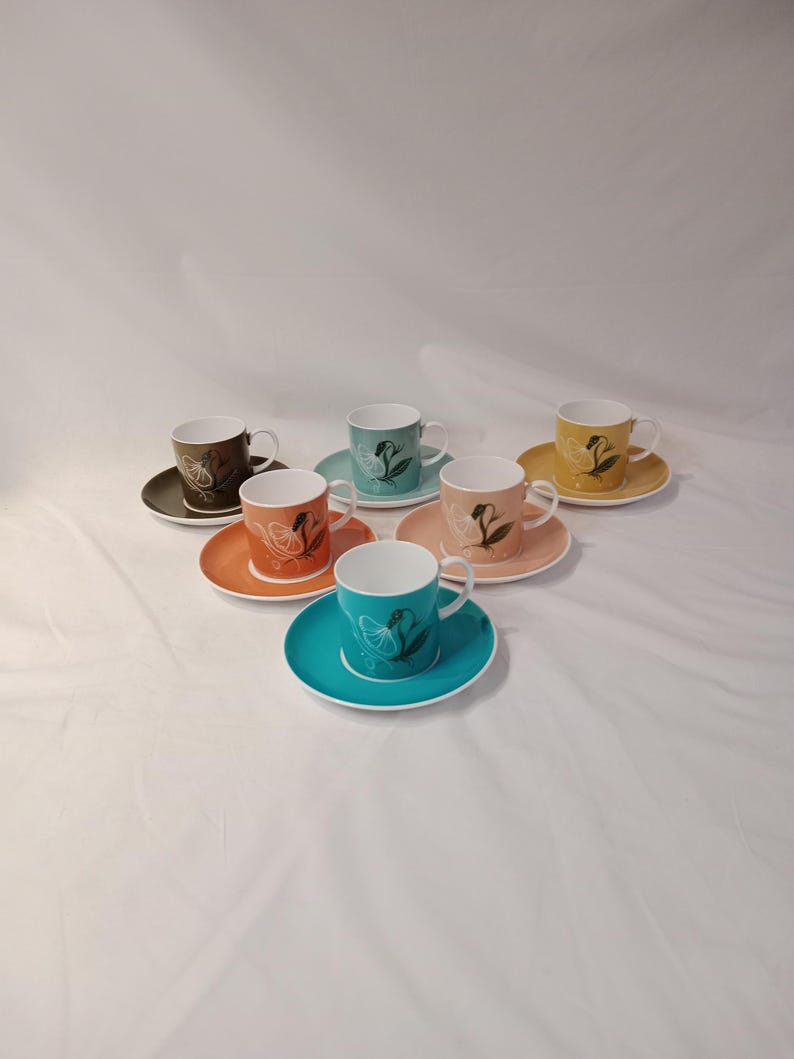 Vintage Susie Cooper Wedgwood Coffee Cup Set, Harlequin Floral, Made in ...