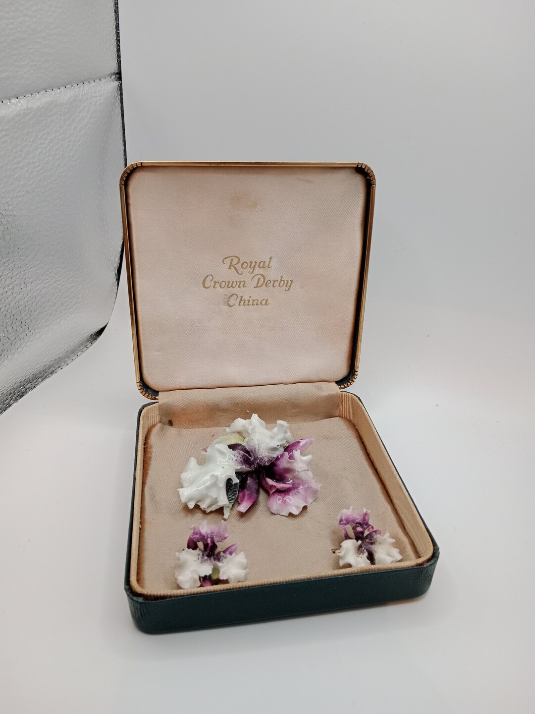 1940s Royal Crown Derby Porcelain Brooch and Earring Set, Vintage ...