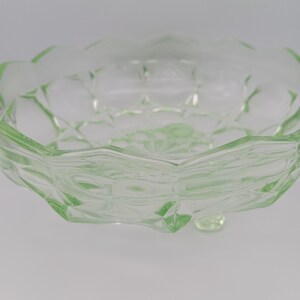 Vintage Art Deco Green Glass 3 Footed Fruit Bowl, Triangular Scalloped ...