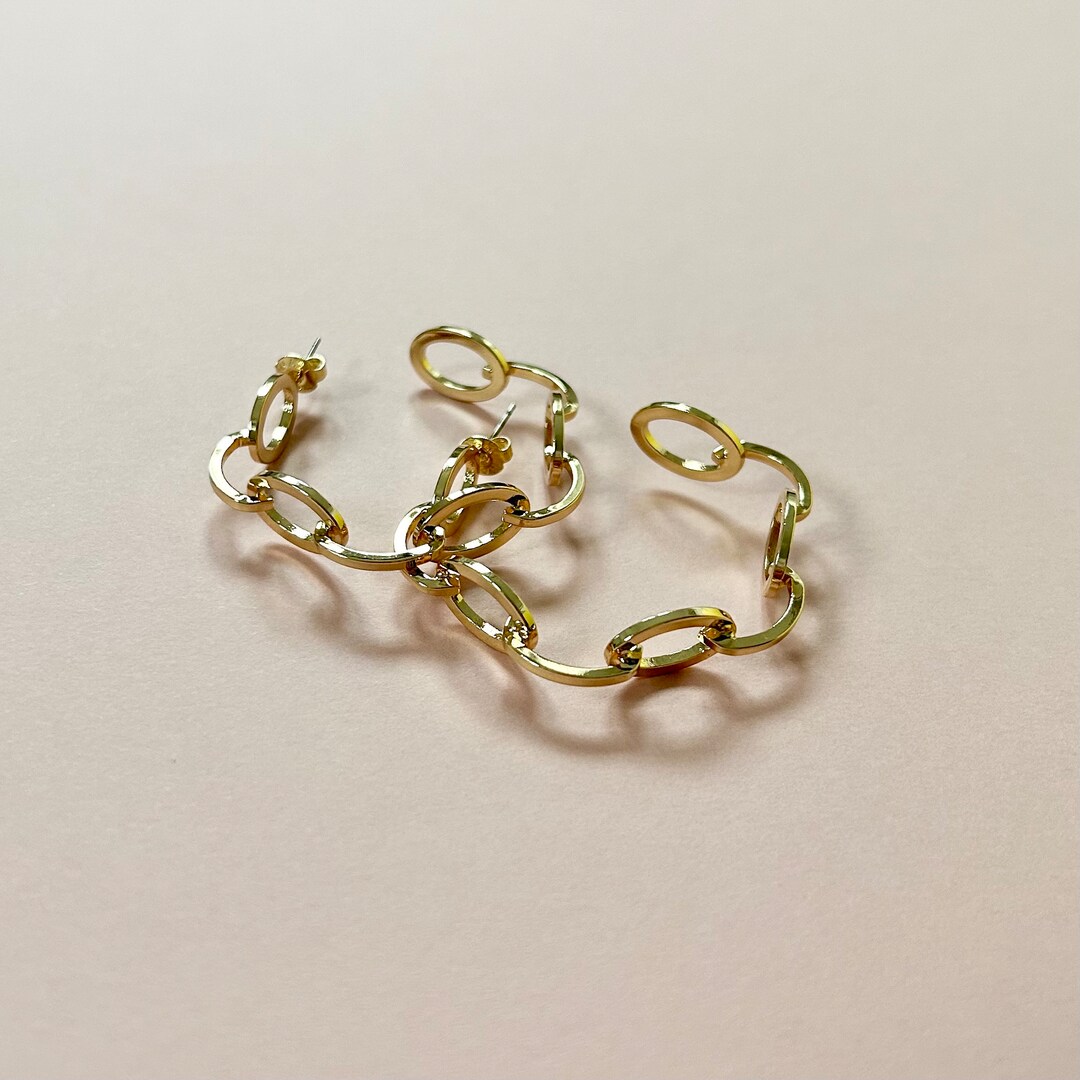 Brand New Nali Gold Tone Chain Hoop Earrings - Etsy