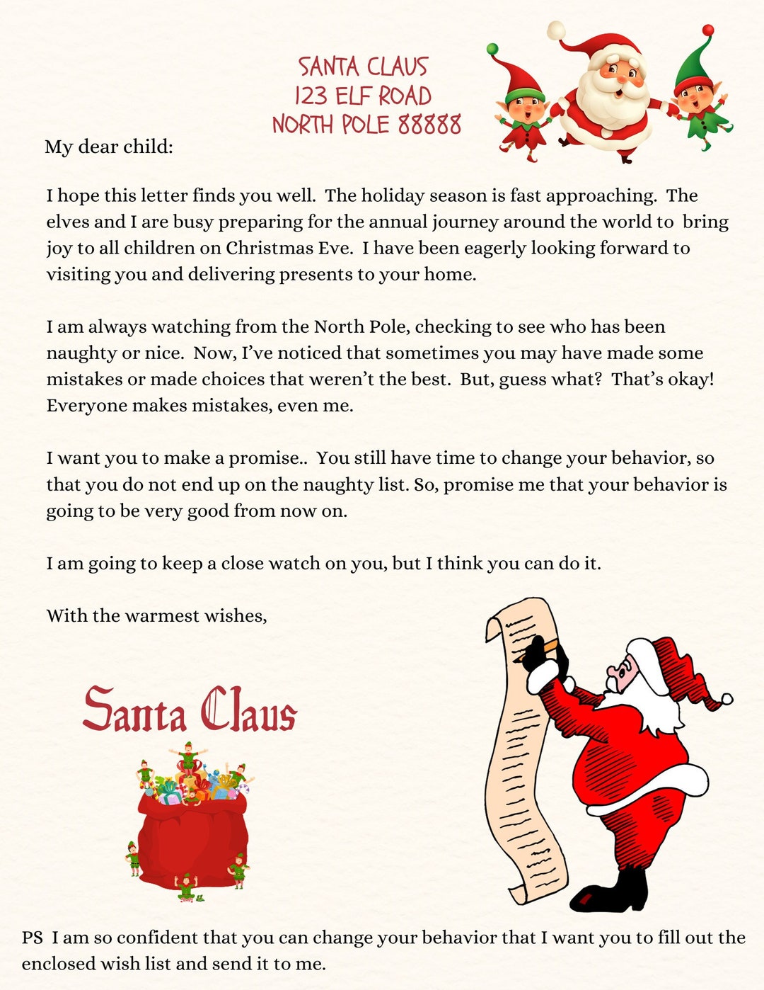 Printable Santa Claus Warning Letter With Wish List - Etsy