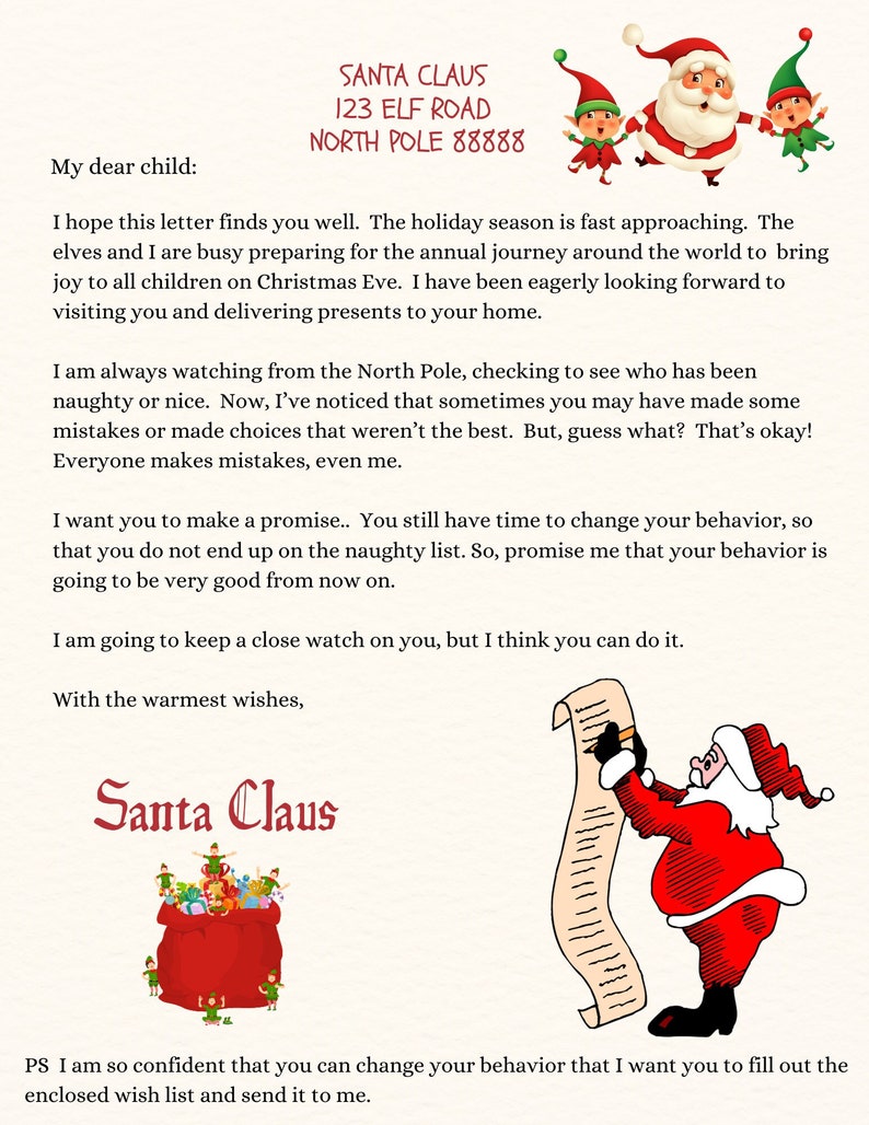 Printable Santa Claus Warning Letter With Wish List - Etsy