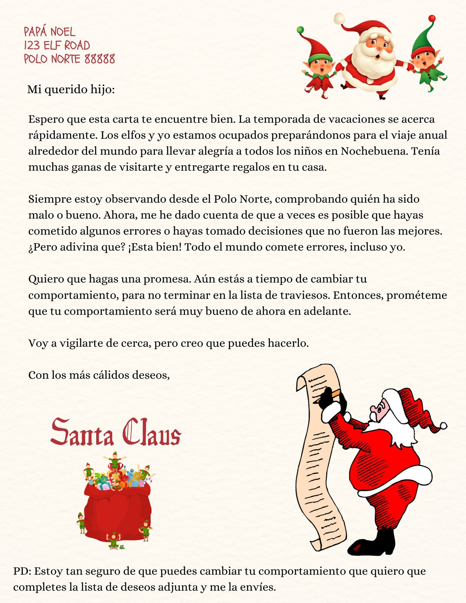Spanish Printable Santa Claus Warning Letter With Wish List - Etsy