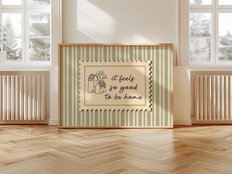 Minimalist Quote Print, Handwritten House Illustration, Striped Wall ...