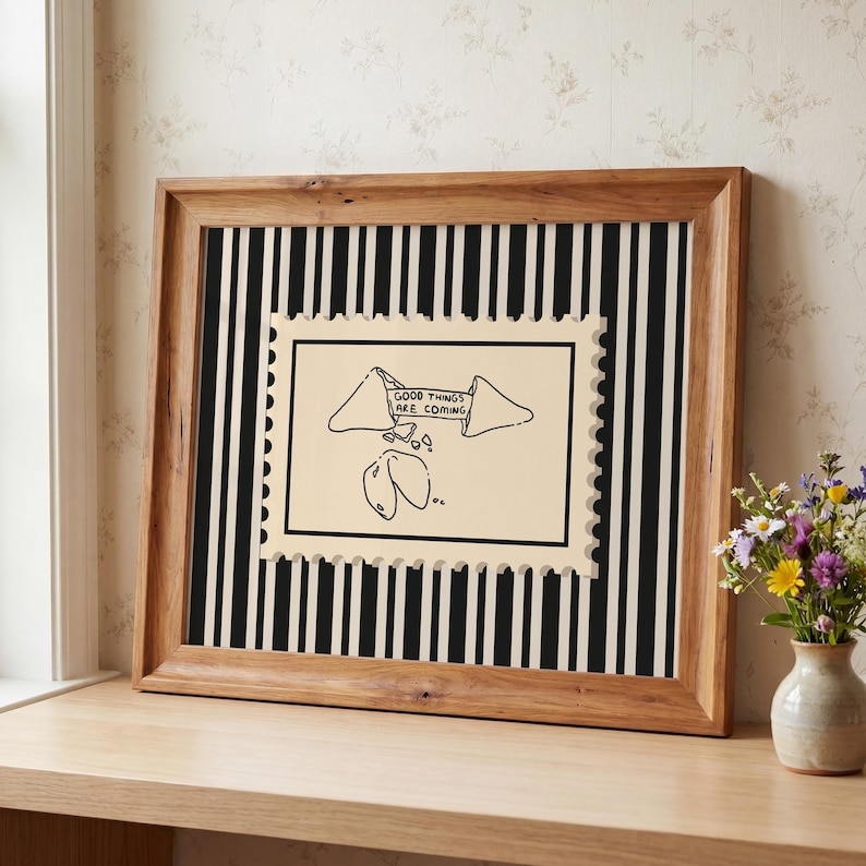 Fortune Cookie Print, Minimalist Line Art, Whimsical Daily Reminder ...
