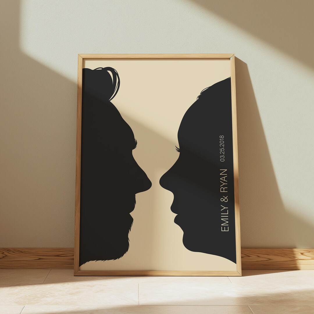 Custom Couple Silhouette Faceless Portrait: Minimalist Line Art, Family ...