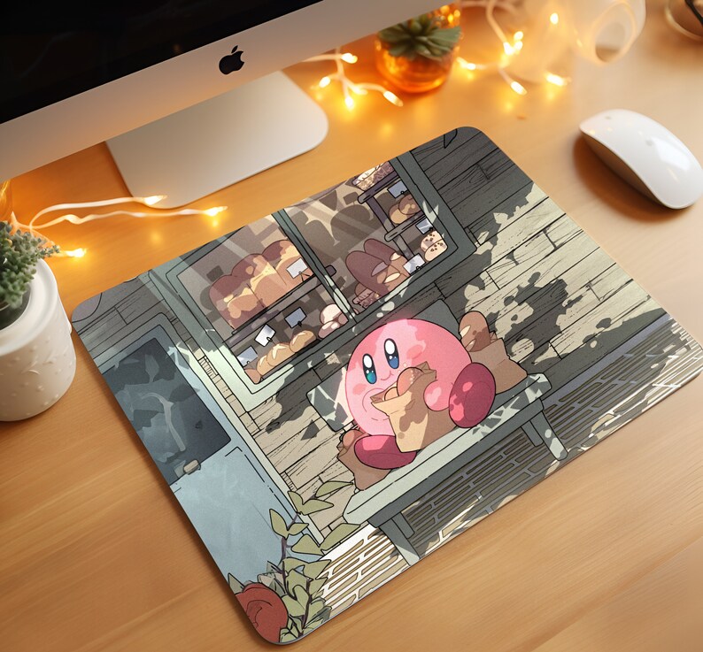 Kirby on Banch, Kawaii Kirby Mouse Pad, Cute Kirby, Custom Mousepad ...