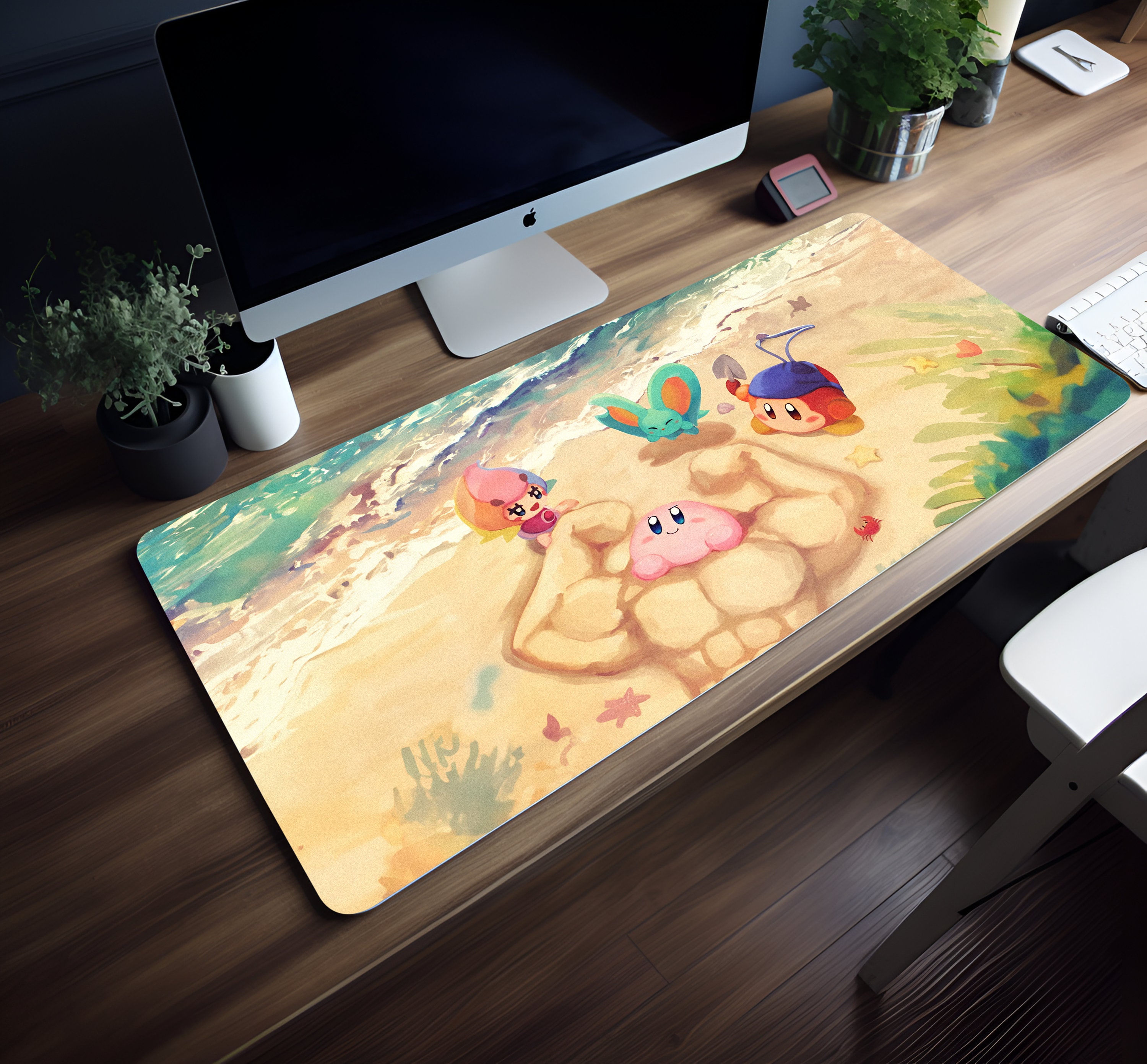 Kirby at the Beach, Kawaii Kirby Mouse Pad, Cute Kirby, Custom Mousepad ...