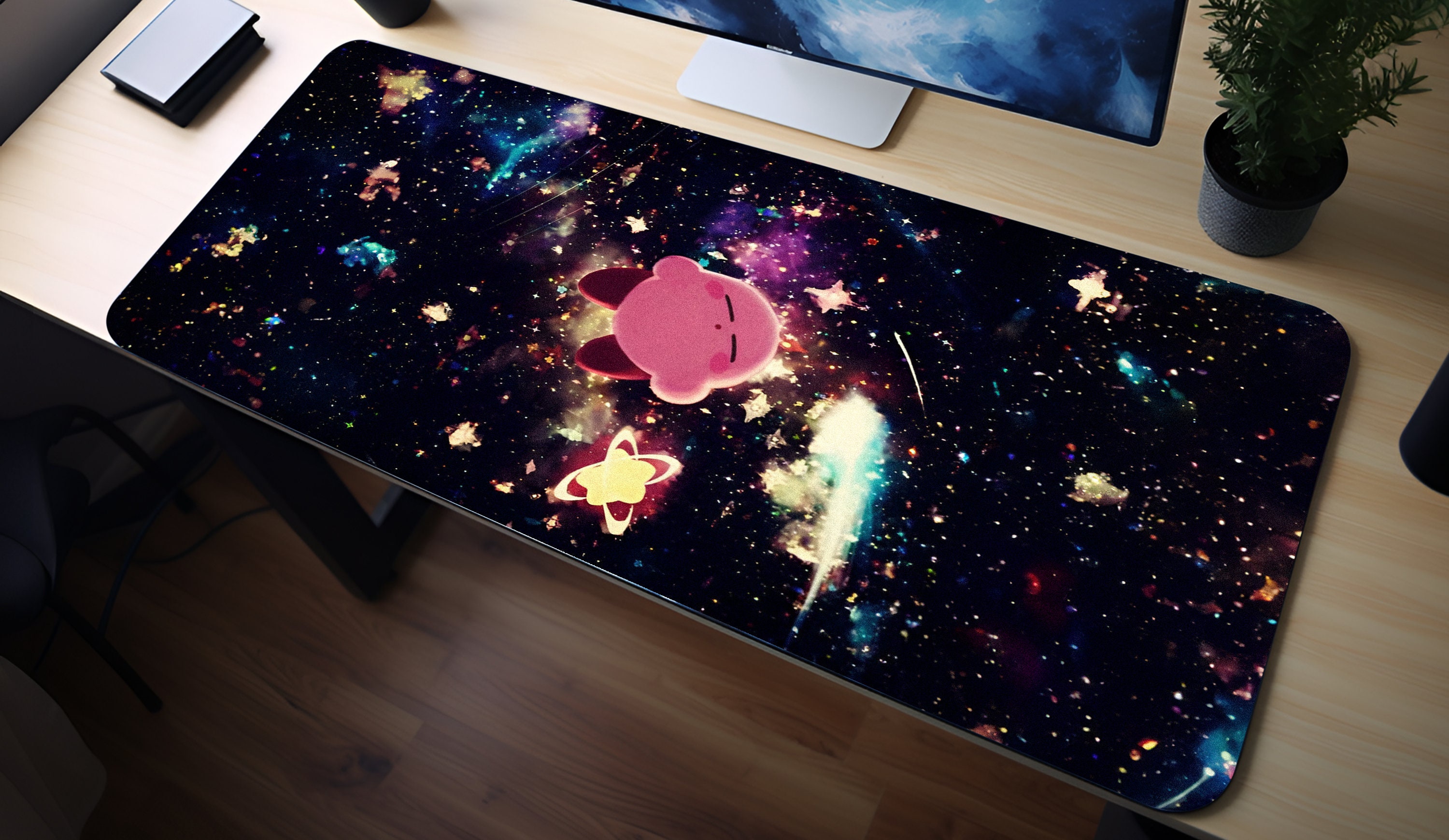 Kirby in Space, Kawaii Kirby Mouse Pad, Cute Kirby, Custom Mousepad ...