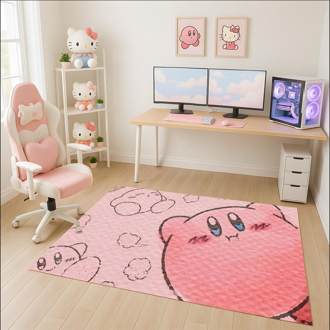 Cute Pink Kirby Rug, Goodies Designs Shop, 6 Sizes, Large Kirby Area ...