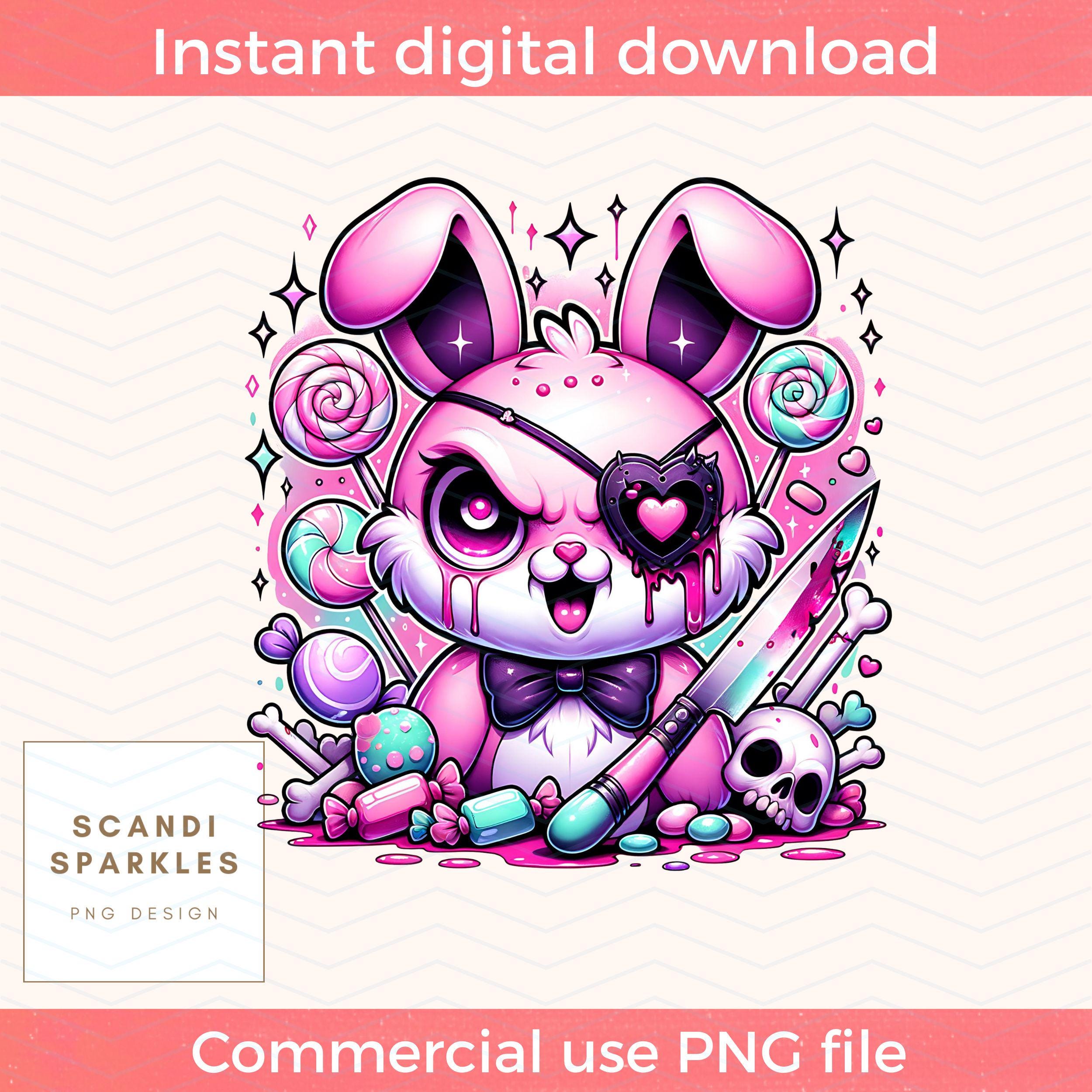 Psycho Bunny PNG Digital Design, Cute Creepy Bunny With Candy and Knife ...