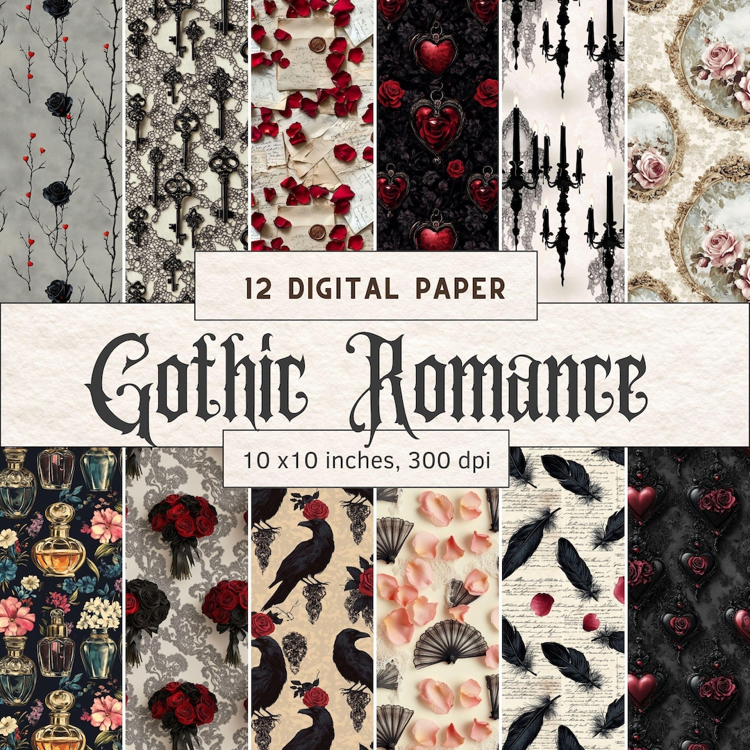12 Gothic Romance Seamless Pattern Bundle | Dark Roses, Lace, Vintage ...