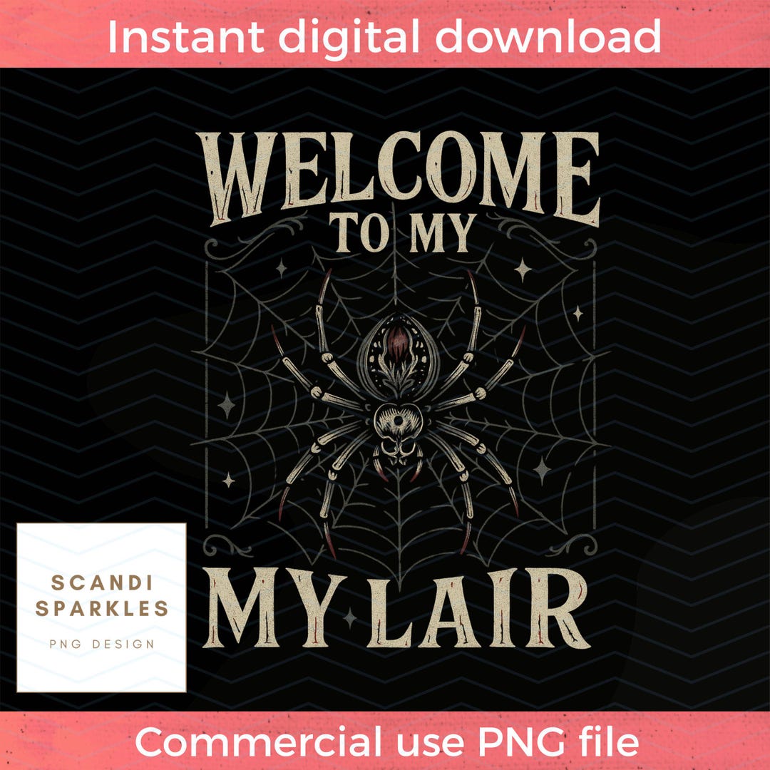 Welcome to My Lair PNG, Spider Web Skull Digital Design, Gothic ...