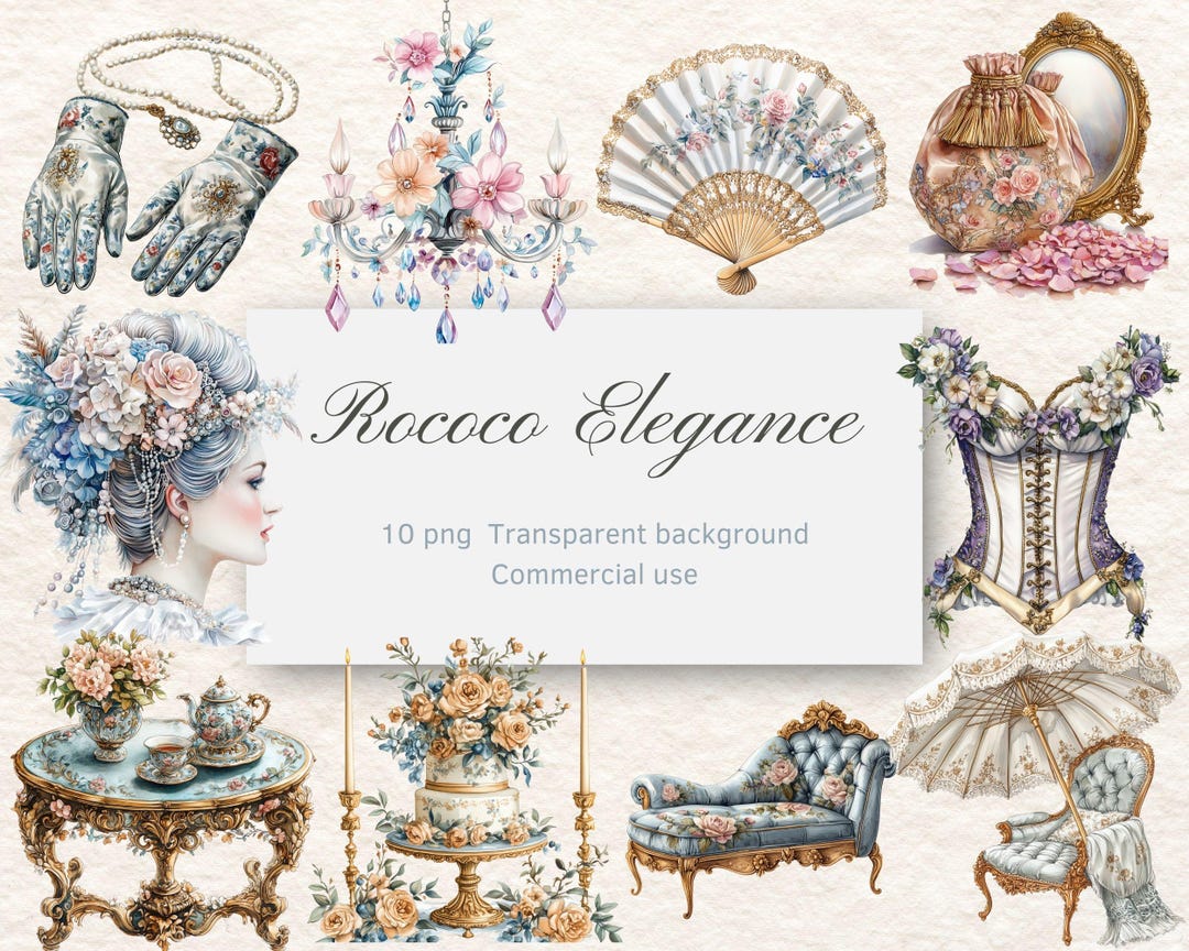 Rococo Elegance Clipart Bundle - Watercolor Corset Gowns, Luxe ...