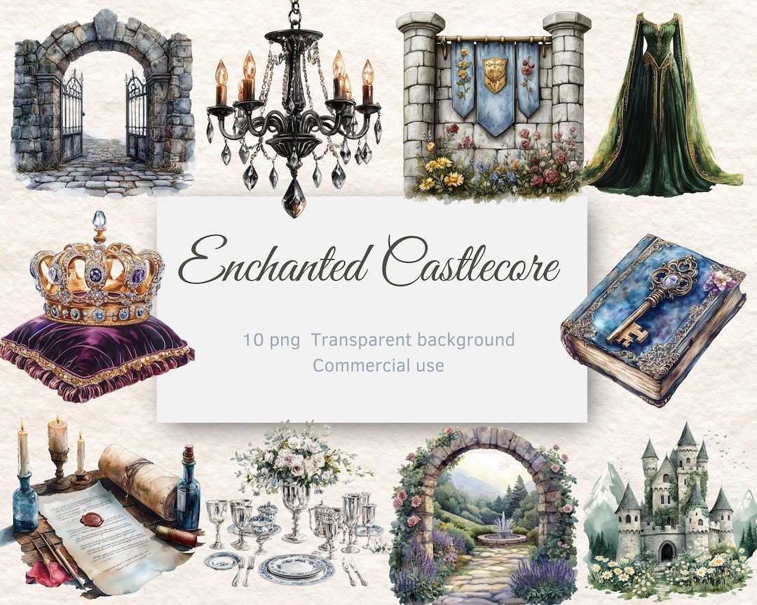 Enchanted Castlecore Clipart Bundle - Watercolor Castles, Medieval ...