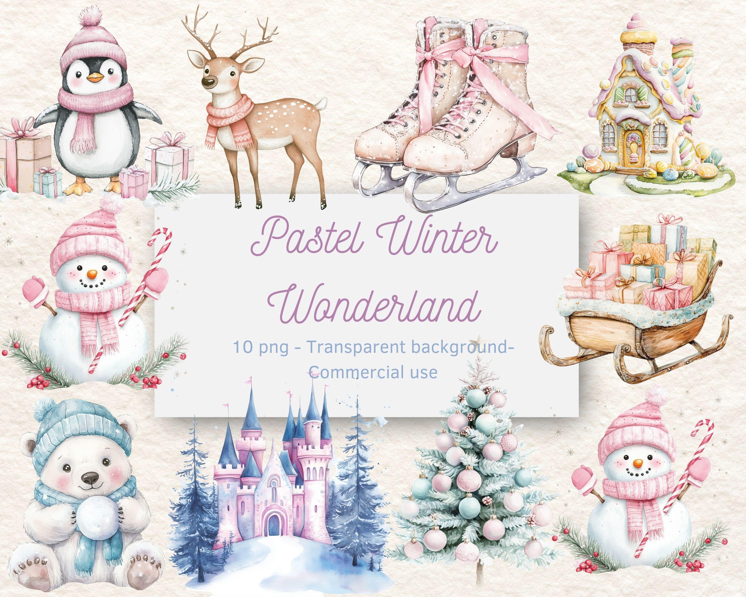 Pastel Winter Wonderland Watercolor Clipart Bundle | Snowflakes, Trees ...