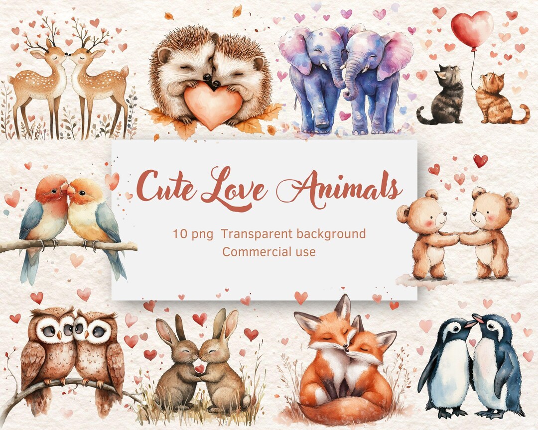 Cute Love Animals PNG Bundle – 10 Transparent Files, Adorable Animal ...