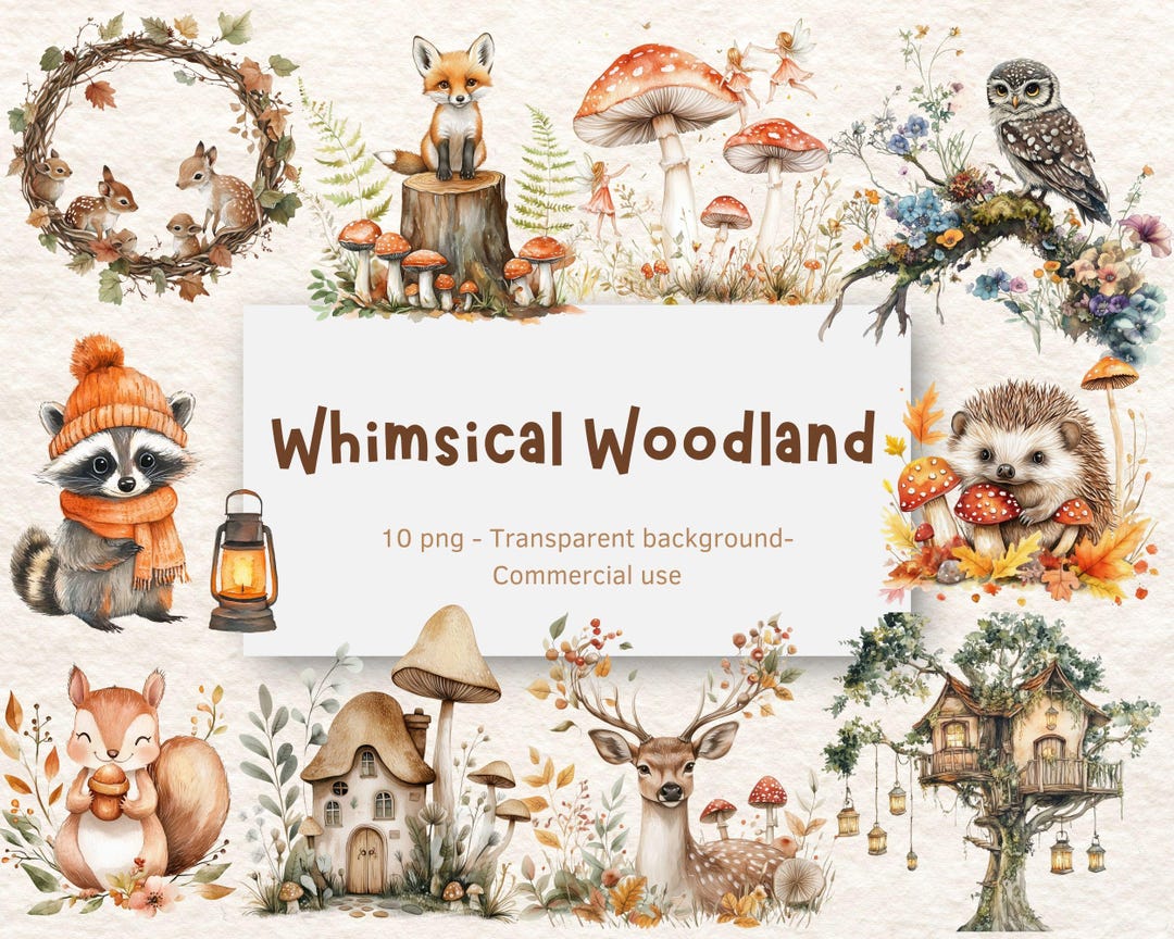 Whimsical Woodland Watercolor Clipart Bundle | Cute Forest Animals ...
