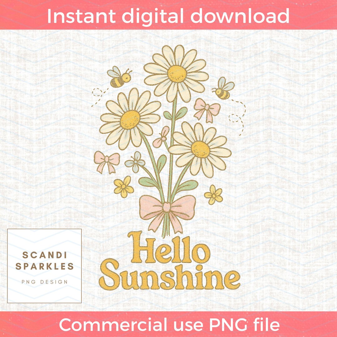 Hello Sunshine PNG – Cute Daisy Flower and Bee Digital Clipart With ...