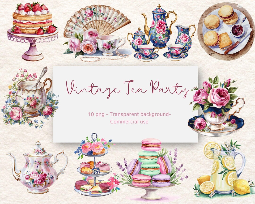 Vintage Tea Party Watercolor Clipart Bundle | Teapots, Teacups ...