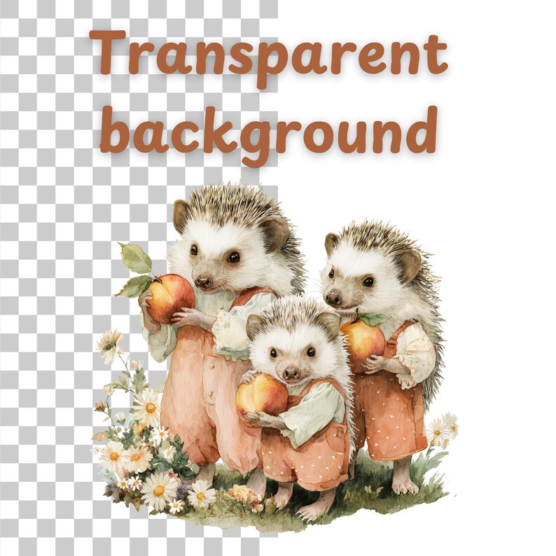 Peachy Hedgehogs Clipart Bundle PNG, Cute Hedgehog Peach Garden Animals, Cottagecore Vintage ...