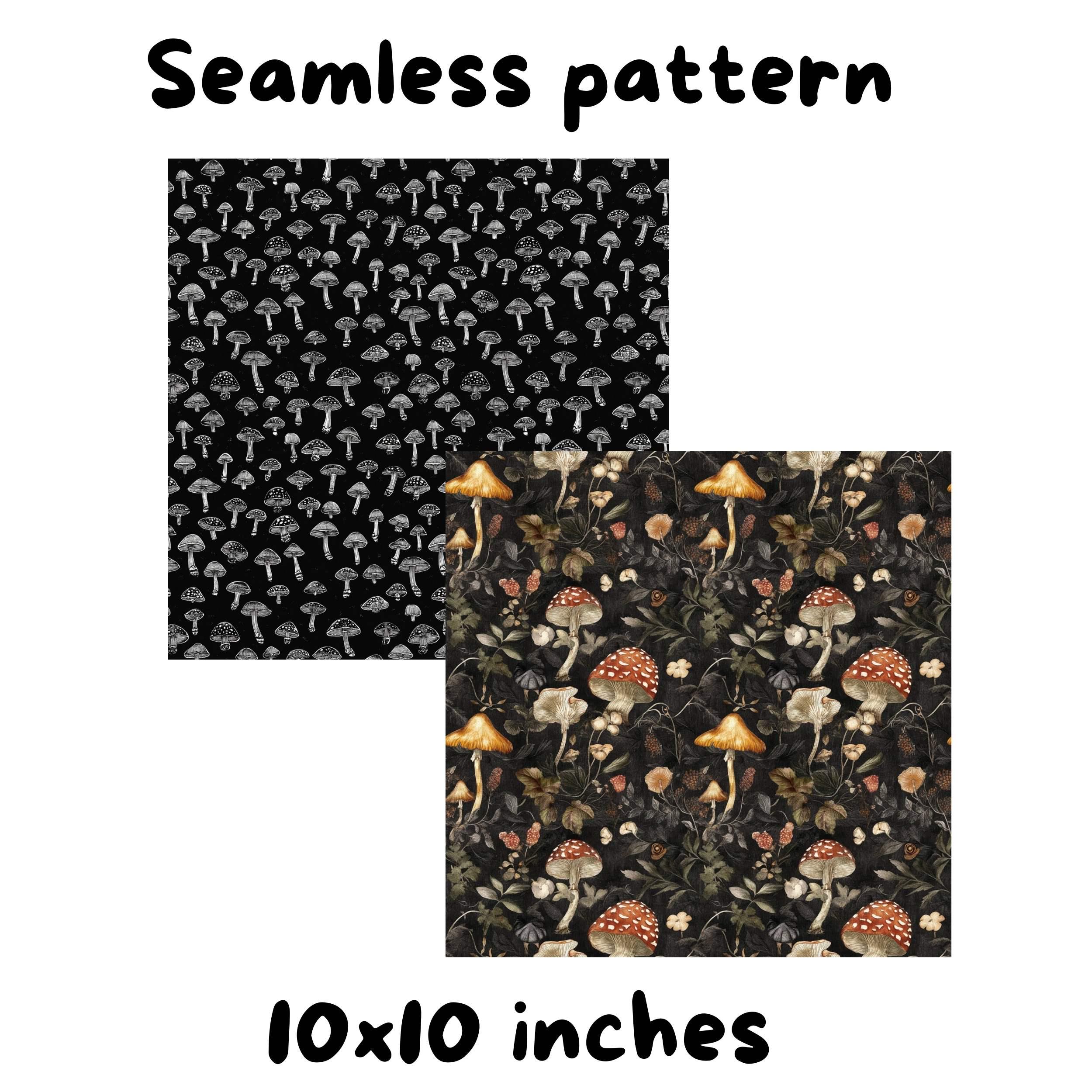 Mushroom Cottagecore Seamless Pattern Bundle | 12 Watercolor Digital ...