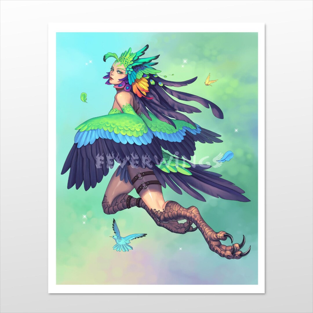 Rainforest Harpy Wall Art Print, 8x10 Wind Spirit Poster, Greek/roman ...