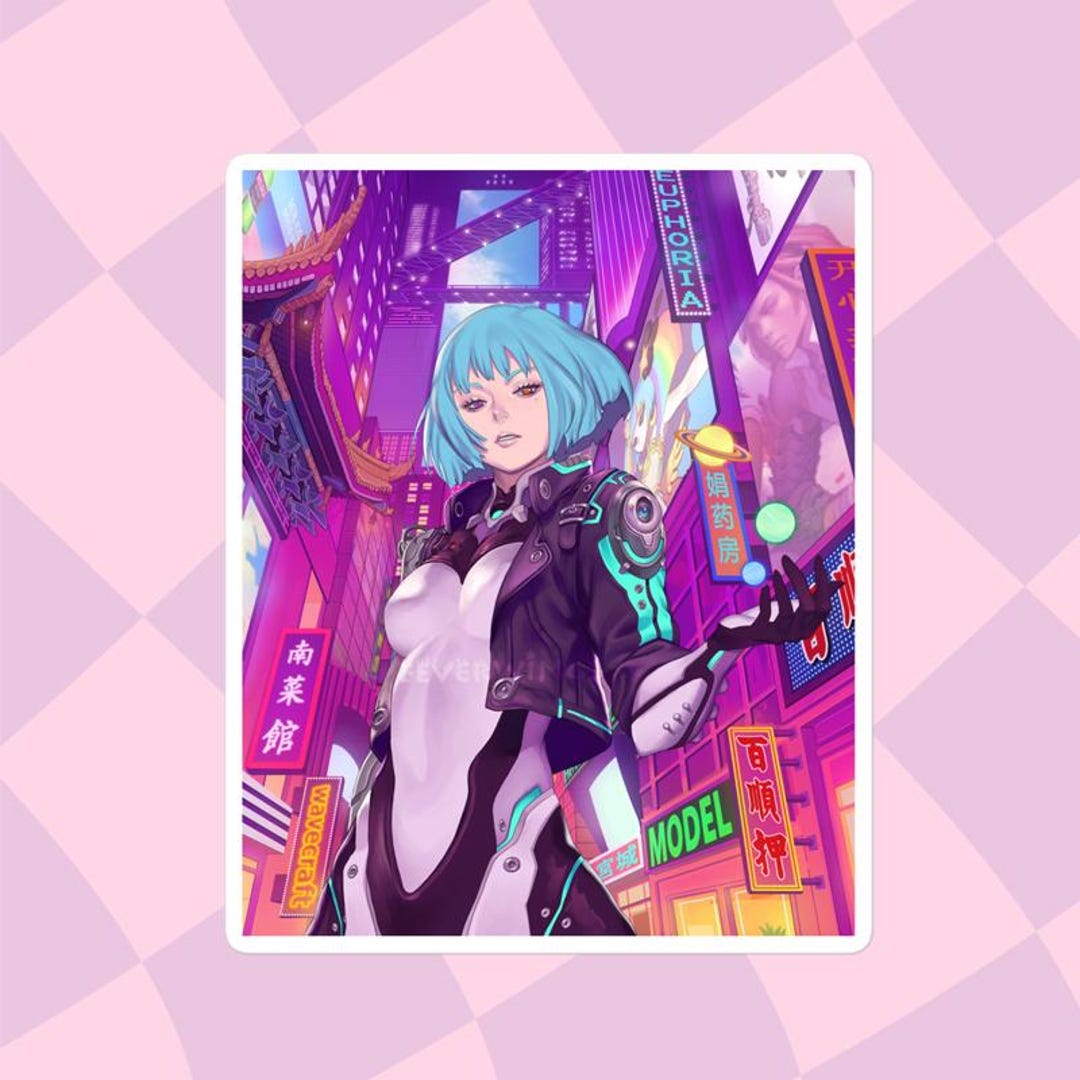 Cyberpunk Aesthetic Sticker, Colorful Cyborg Sticker - Etsy