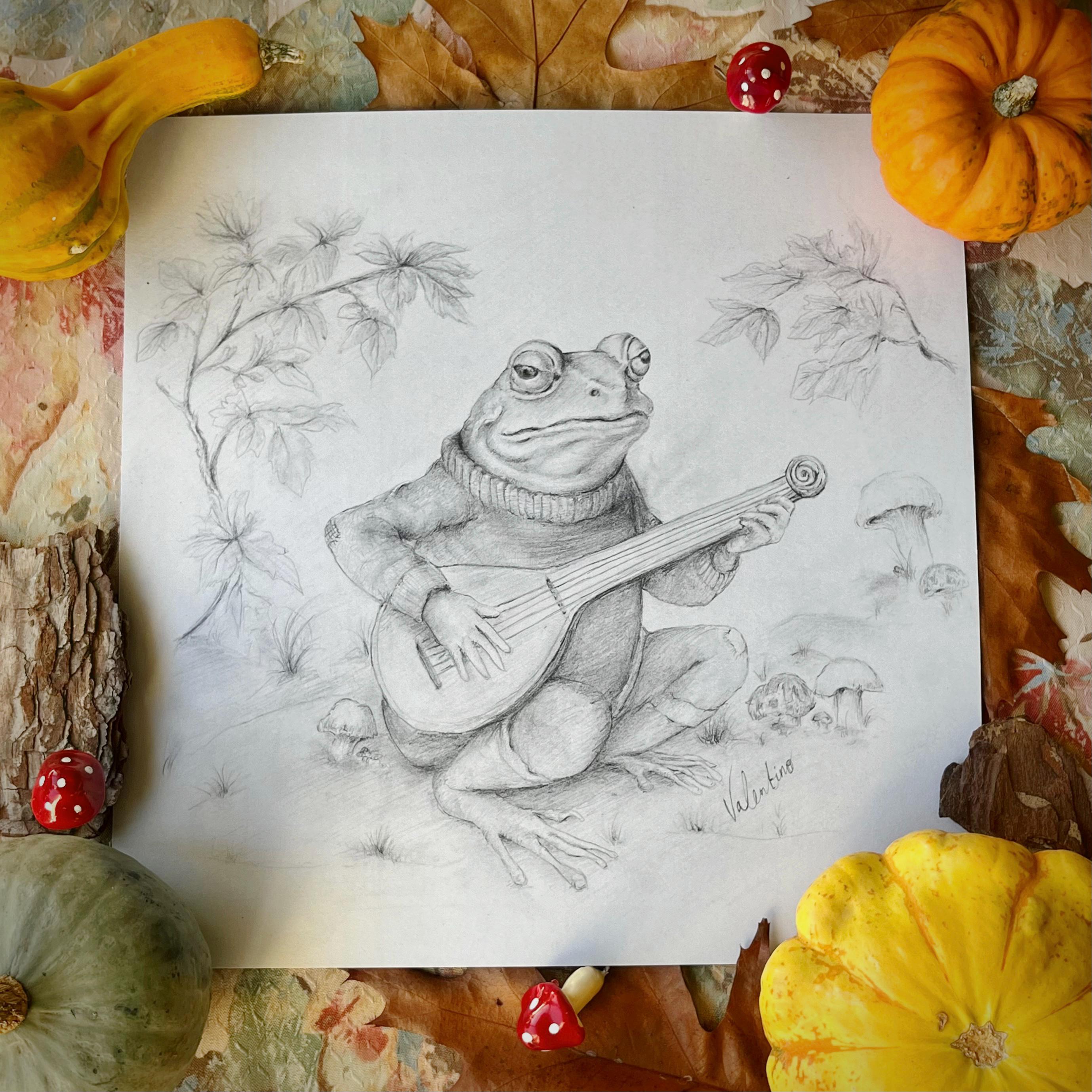 Frog Playing Banjo: 300x300mm Print Original Wall Art Decor Children ...