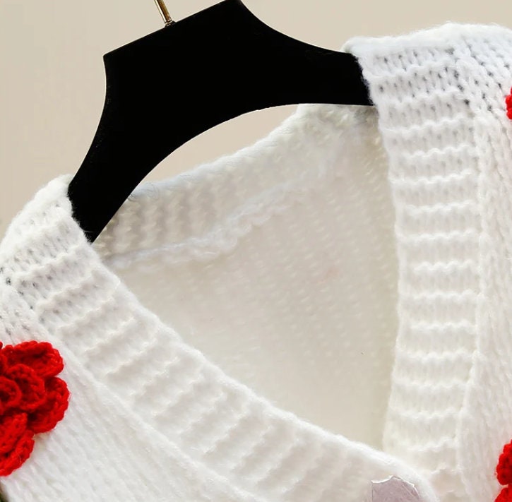 Knitted Crochet Rose Sweater Cardigan Winter Roses Christmas - Etsy
