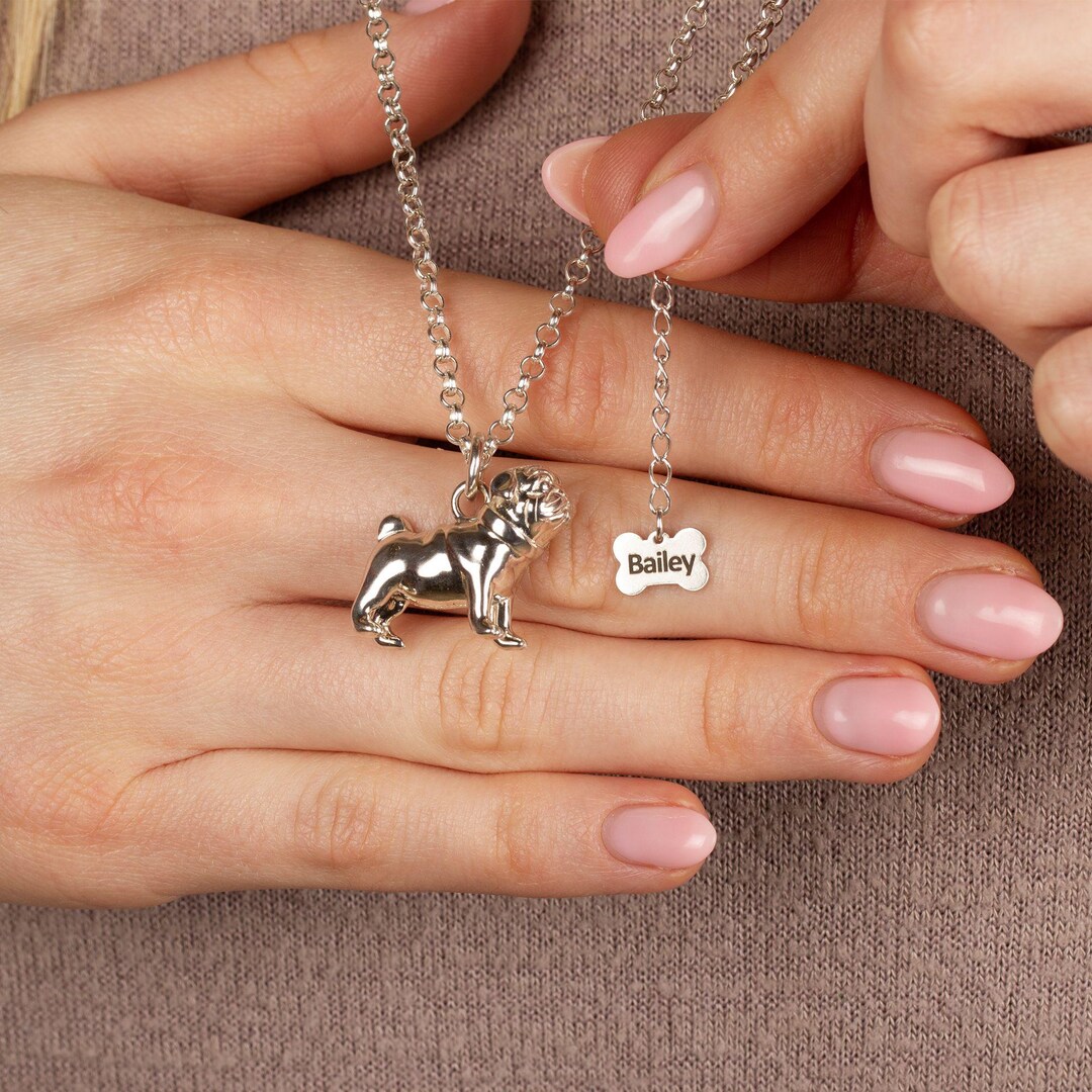 Extra Large Pug Necklace - Personalised Sterling Silver Pug Necklace ...