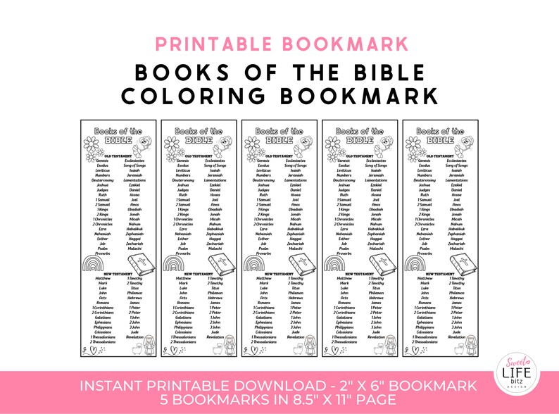Books of the Bible Bookmarks, Coloring Bookmark, Sunday School ...